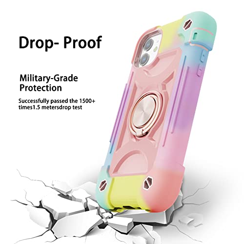 Cookiver for iPhone 11 Case 6.1 Inch with Ring Stand, with 2 Pack Glass Screen Protector ，Heavy-Duty Shockproof Rugged Military Grade Cover with Magnetic Car Mount for iPhone 11 (Rainbow Pink)