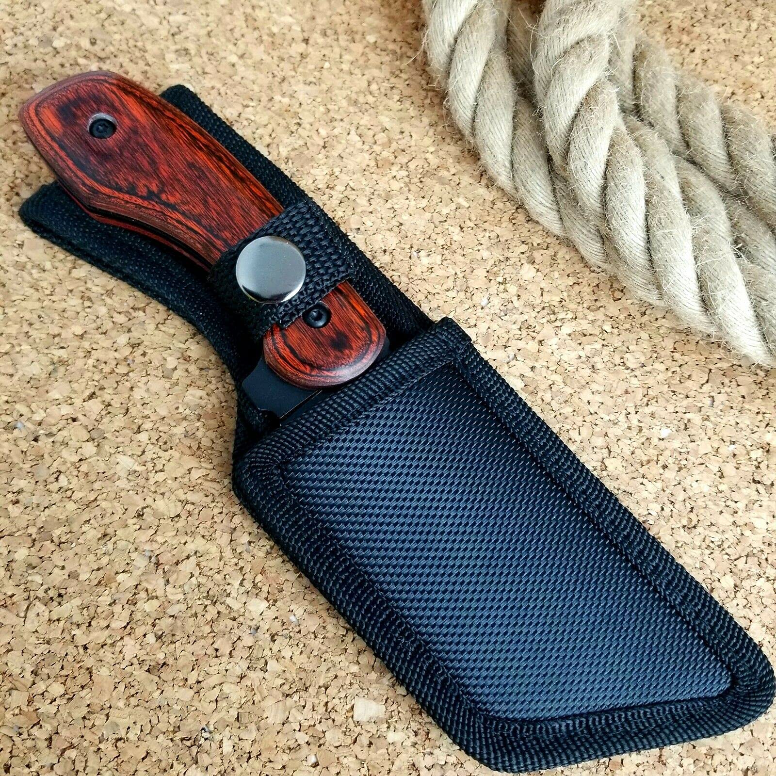 7.5" Fixed Blade Cleaver Hunting Knife Full Tang Survival Wood Handle Sheath