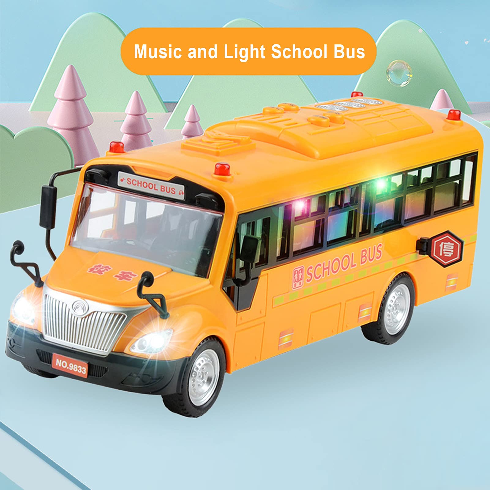 Diecast Toy School Bus, Burrs-Free Battery-Operated Toddler Educational Alloy Bus Car Toy