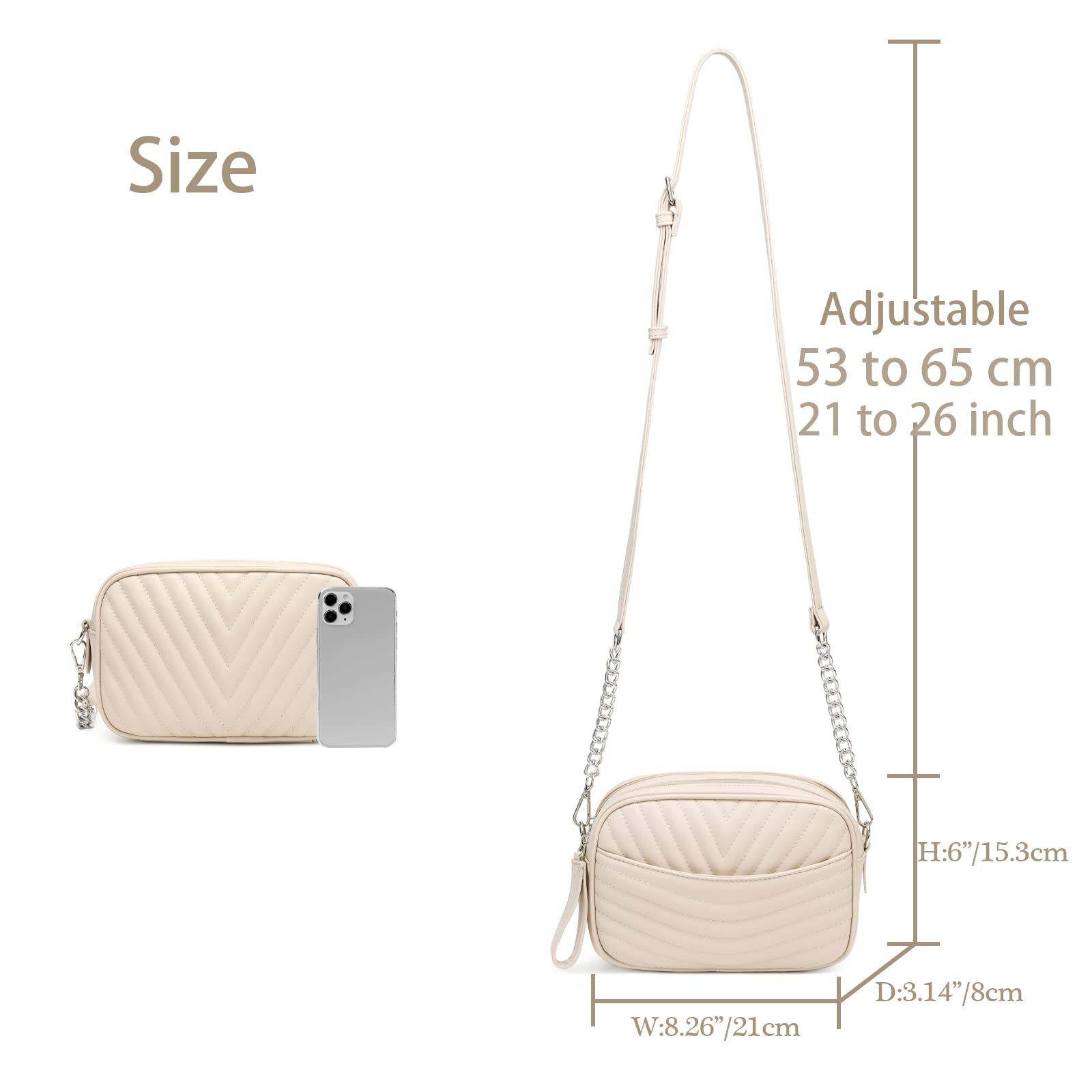 Crossbody Bags For Women, Small Quilted Purses Lightweight Camera Bag Stylish Double Zipper Shoulder Purse And Handbags Beige