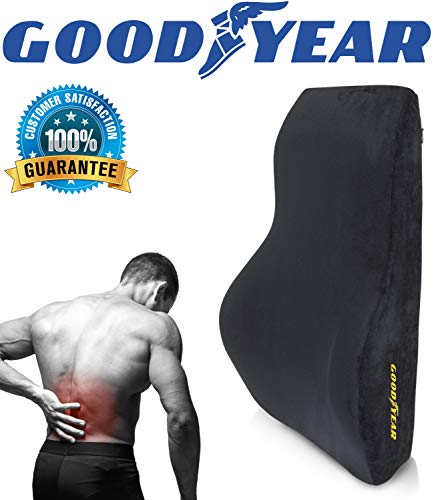 Goodyear GY1015 - Full Size Back Support Pillow for Office Chair or Car / SUV - Helps Relieve Pain - 100% Pure Memory Foam - Improves Posture - Fits Most Seats - Premium Soft Plush