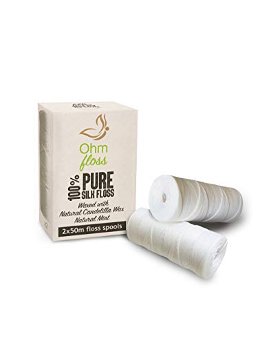 Ohm Earth’s Ohm Floss Refill – Natural Biodegradable Silk Dental Floss for Refillable Bamboo/Steel Holder, Natural Candelilla Wax, 100% Compostable, Eco Oral Care, 110 yds/100m (2-Pack) Natural Mint