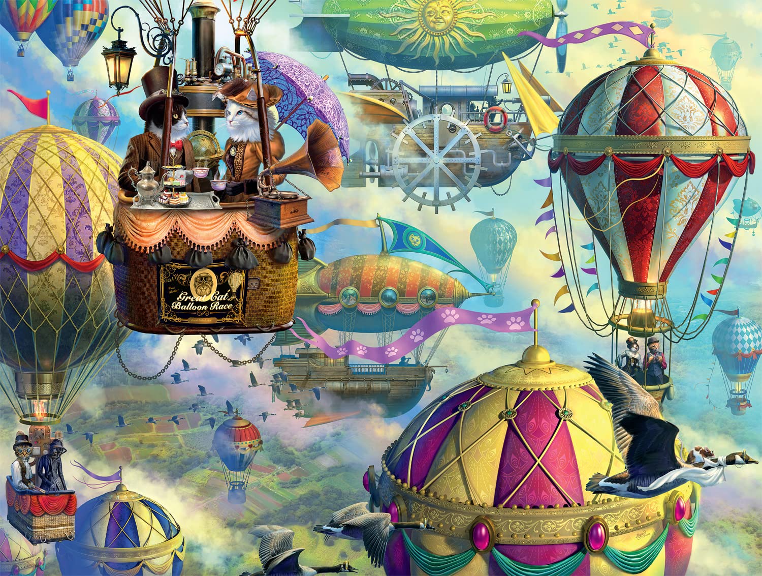 Buffalo Games - Cat Balloon Race - 750 Piece Jigsaw Puzzle for Adults Challenging Puzzle Perfect for Game Nights - 750 Piece Finished Size is 24.00 x 18.00