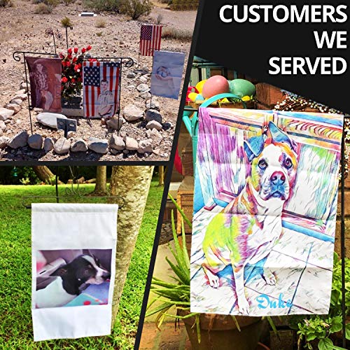 Anley Double Sided Custom Garden Flag 18 x 12.5 In with Flag Stand - Print Your Own Logo/Design/Words - Weather Proof & Double Stitched - Customized Garden Flags Banners (Flagpole Included)