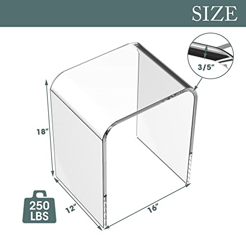 WAHFAY Acrylic End Table, Modern Lucite Side Table with Waterfall Edges, Contemporary Square Nightstand and Stool for Living Room and Bedroom, Clear