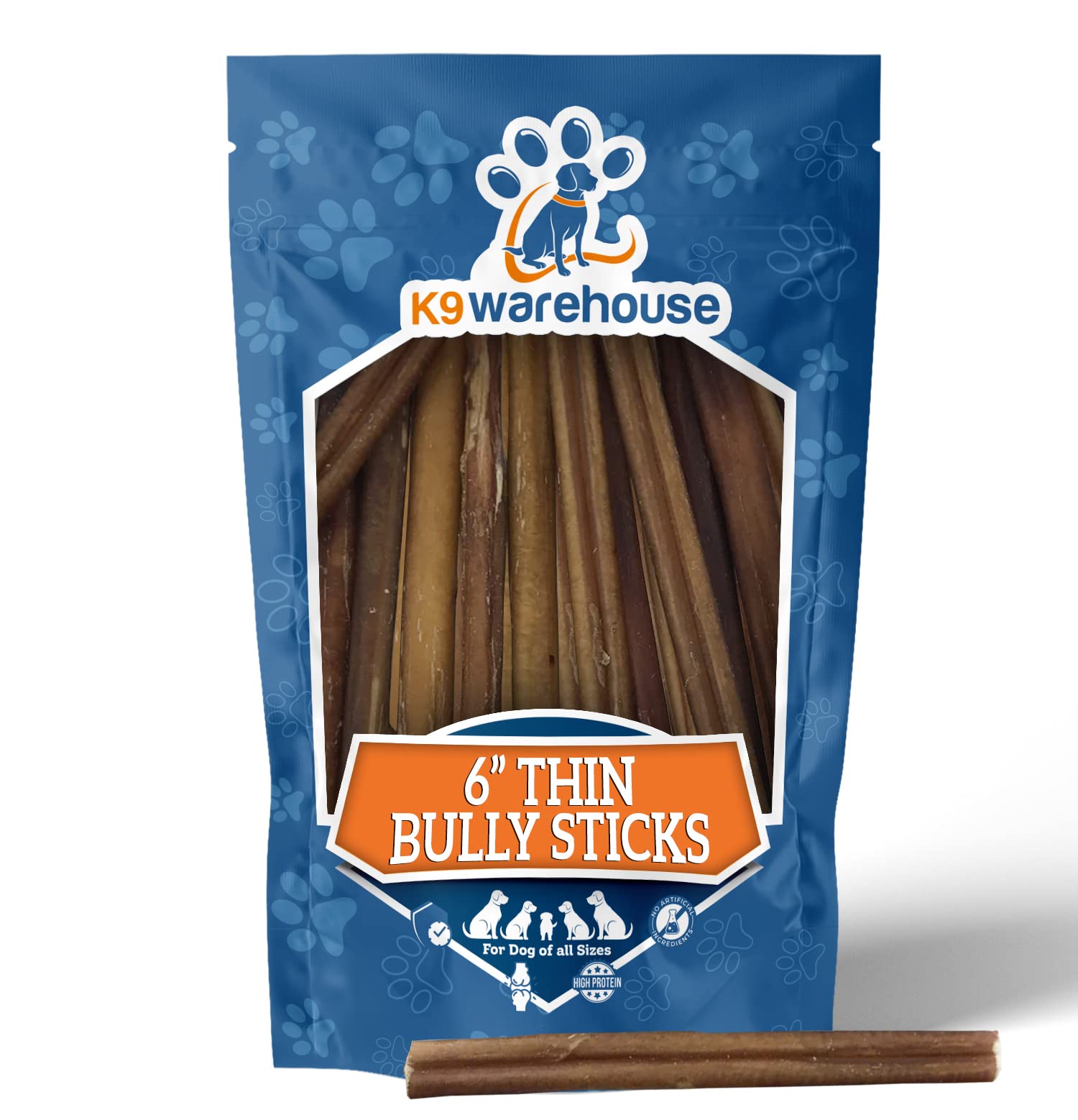 K9warehouse® - Bully Sticks for Small Dogs & Puppies - (6 inch, 6 Count) Thin Pizzle Sticks for Teething Relief - Puppy & Dog Chew Treats for Medium Dogs - 100% Natural & Safe Bully Stick