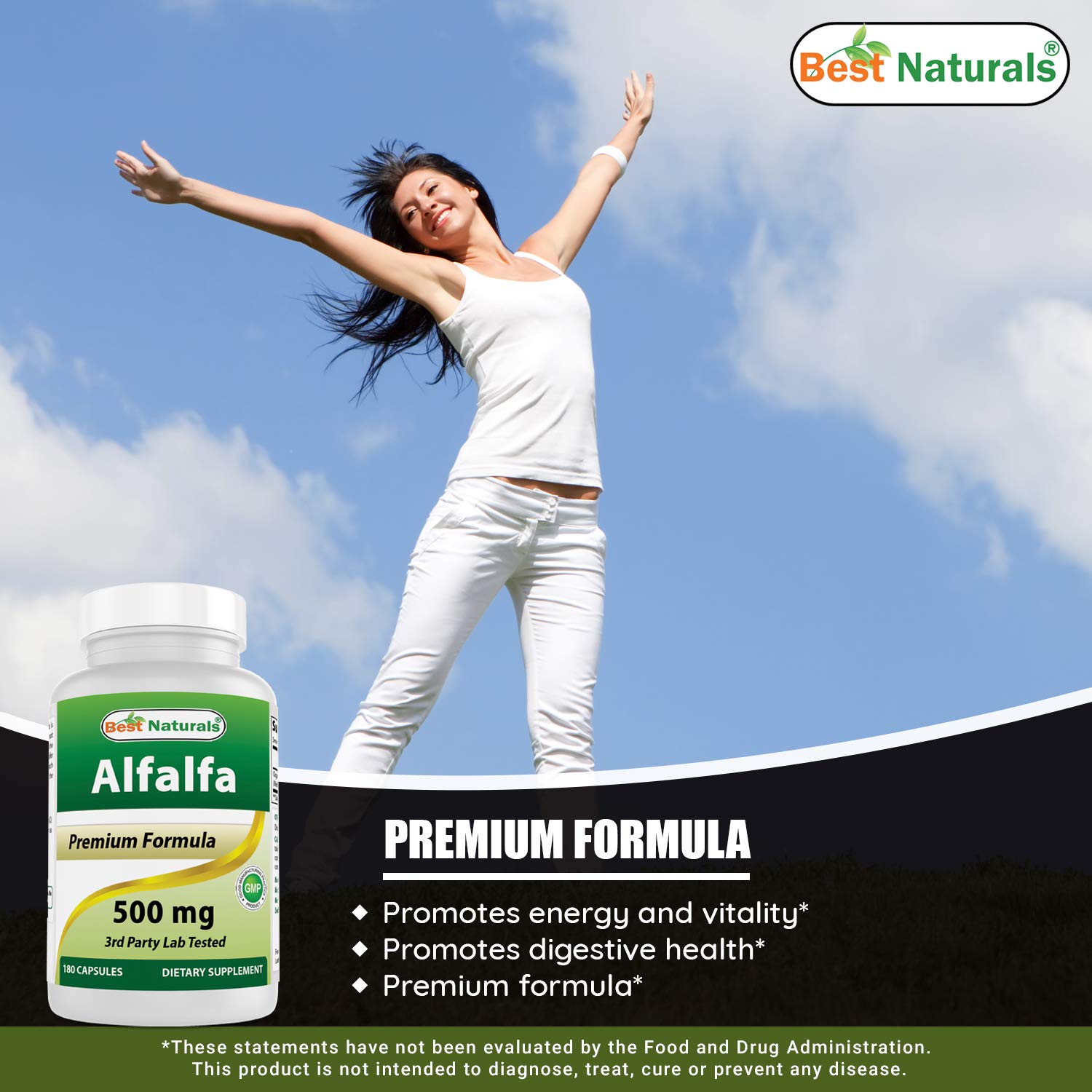 Best Naturals Alfalfa Green Super Food 500 mg 180 Capsules (180 Count (Pack of 1))