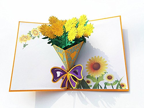 Flower Pop Up Cards 3D, Flower Greeting Card with Envelopes for All Occasions, Assorted 4 Flower Cards for Thanksgiving Birthday Christmas Valentine's Day Gift…