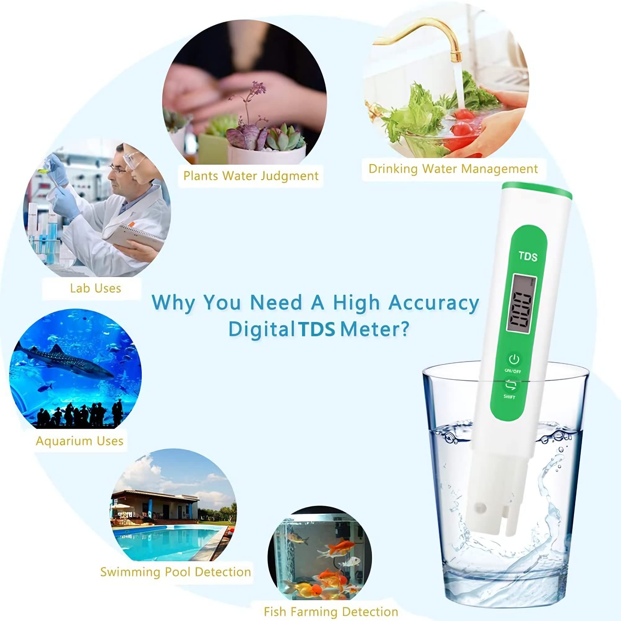 TDS Meter Digital Water Quality Tester for RO-RODI System Drinking Water,Aquariums, Hydroponics,0-9990 ppm Measuring Range,1 ppm Increments,2% Readout Accuracy(Green)