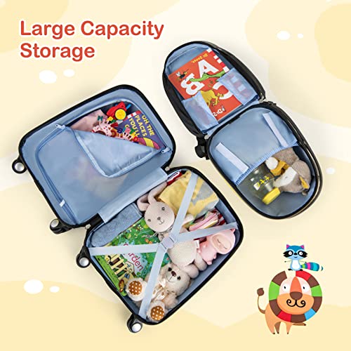 INFANS Kid Luggage Set, 12’’ Travel Backpack and 18’’ Carry on Suitcase with Rolling Spinner Wheels for Children Boys Girls, 2 Pcs Trolley Case Gift for Toddlers, Unicorn