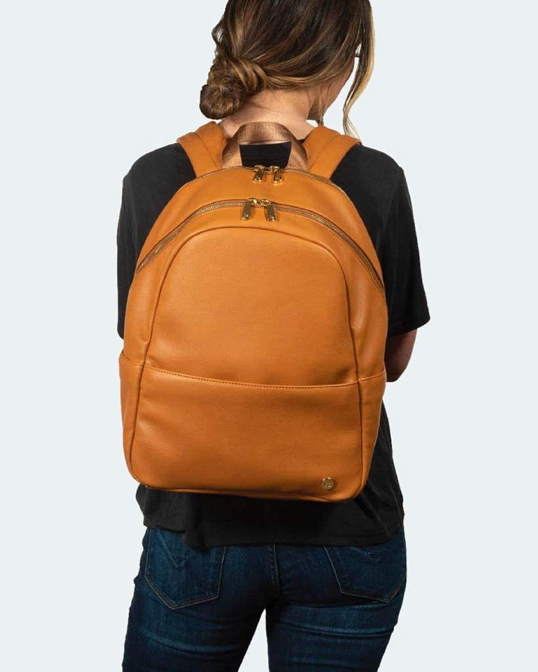 Little Unicorn Skyline Backpack β Diaper, Work, Travel Bag with Changing Pad - Premium Vegan Leather β Lightweight & Durable Design β 5 Interior Pockets β Easily Wipes Clean (Cognac)