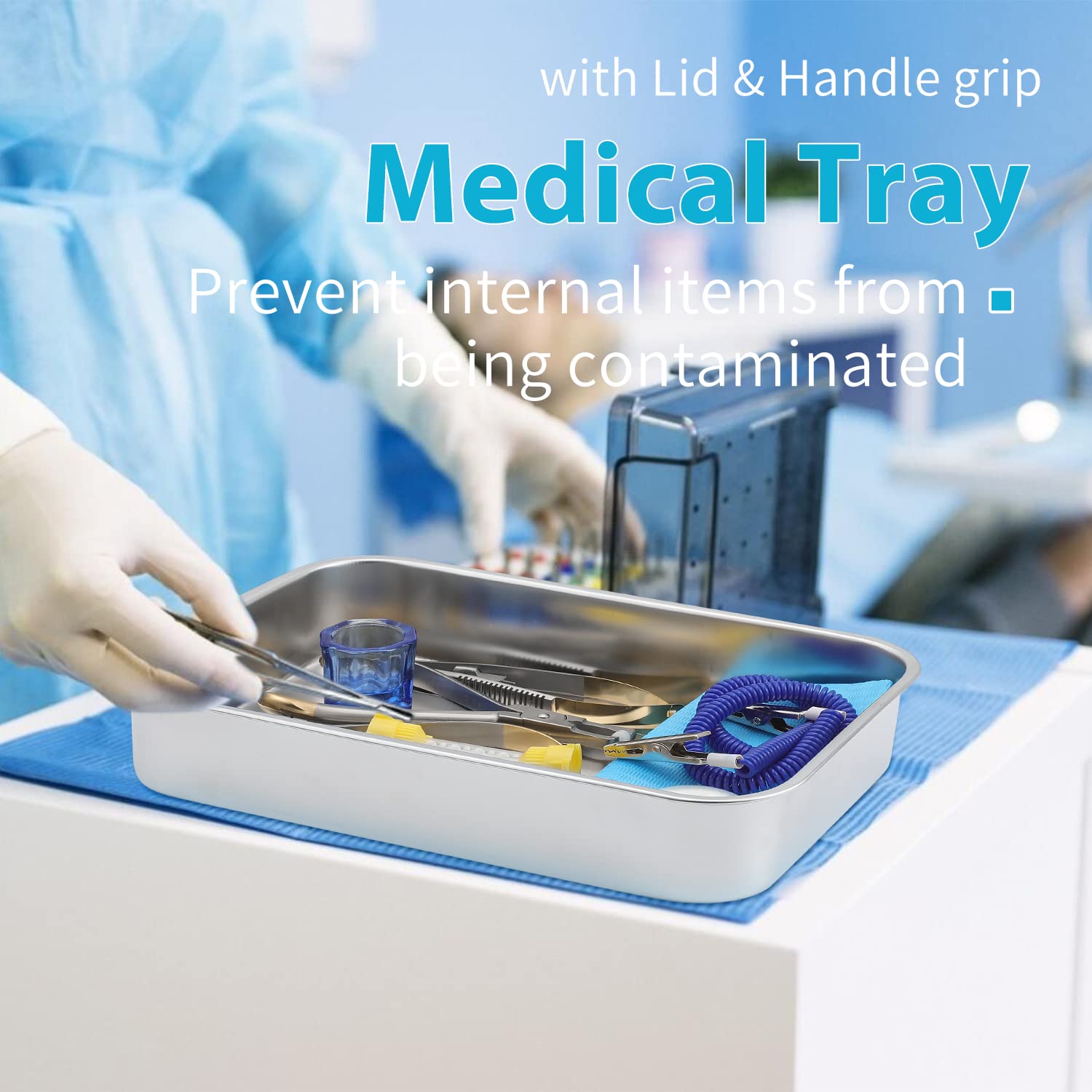 Medical Surgical Trays Stainless Steel Dental Instruments Tray Organizer Holder Sterilization Plate Trays boxs with Lid & Handle Grip 2 Sizes…