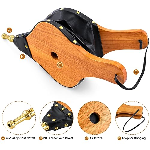 Amagabeli Fireplace Bellows 17"x 7.5" Air Blower Cast Nozzle for Outdoor Camping BBQ Grill Chimney Hand Bellow Pump Pit Barbeque Fire Tools Accessories ( Wooden Color)