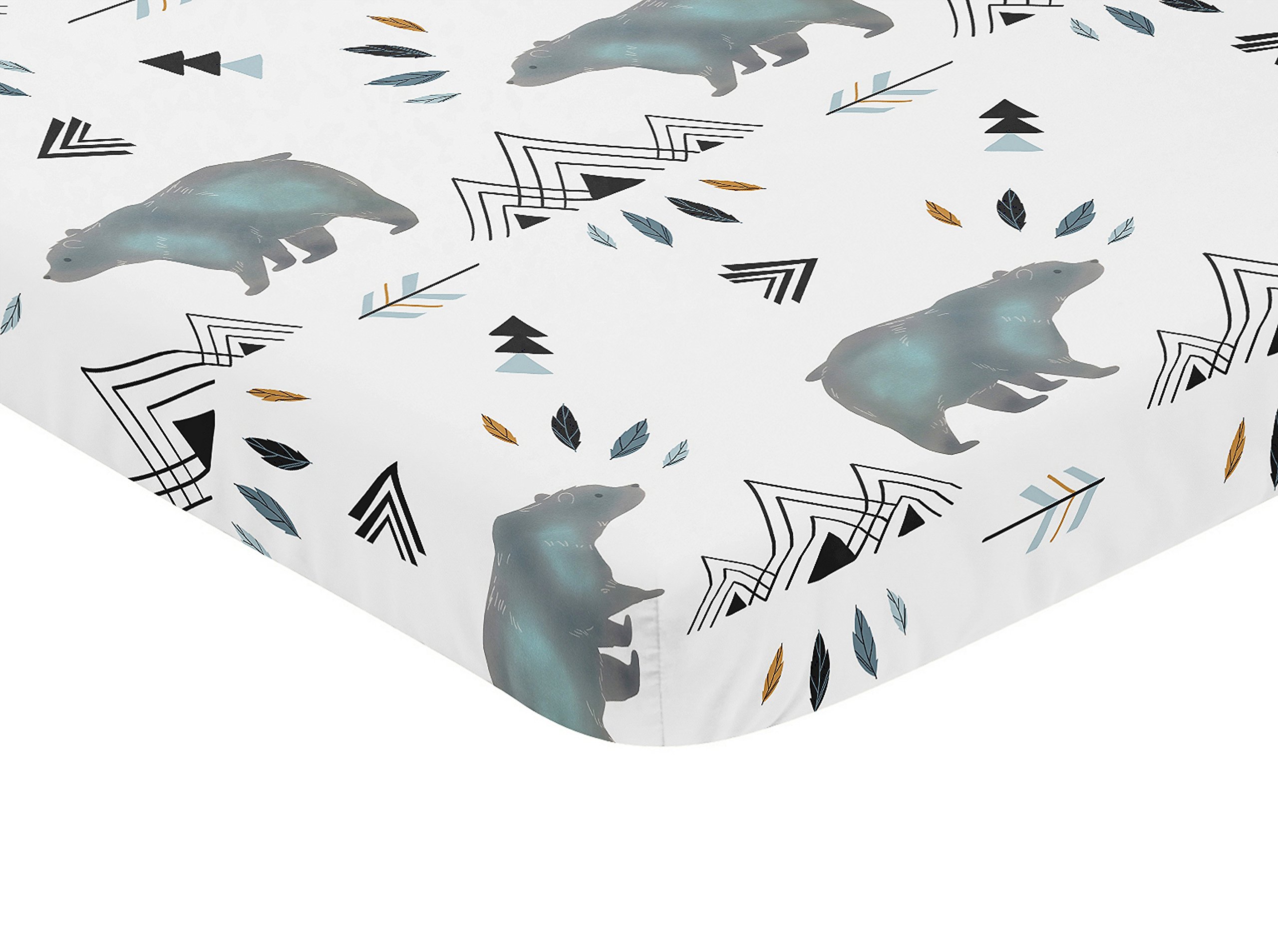 Sweet Jojo Designs Blue White Watercolor Baby Boy Fitted Mini Portable Crib Sheet Bear Mountain Collection - for Mini Crib or Pack and Play ONLY