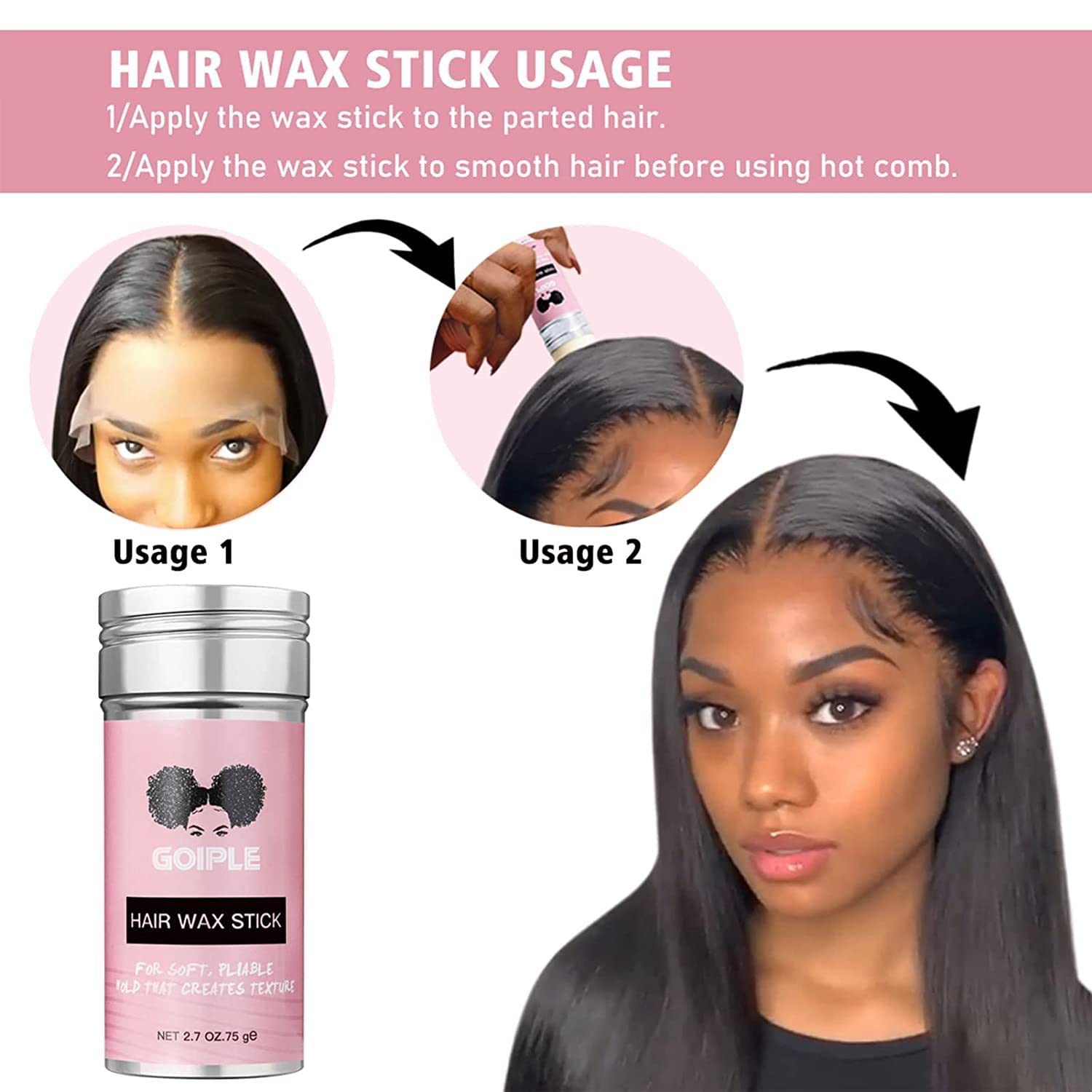 9 PCS Wig Accessory Kit - Lace Front Wig Sticks, Elastic Bands, Grip Bands, Caps, Edge Control Wax, Brush & Comb for Natural Hair Styling (Black)