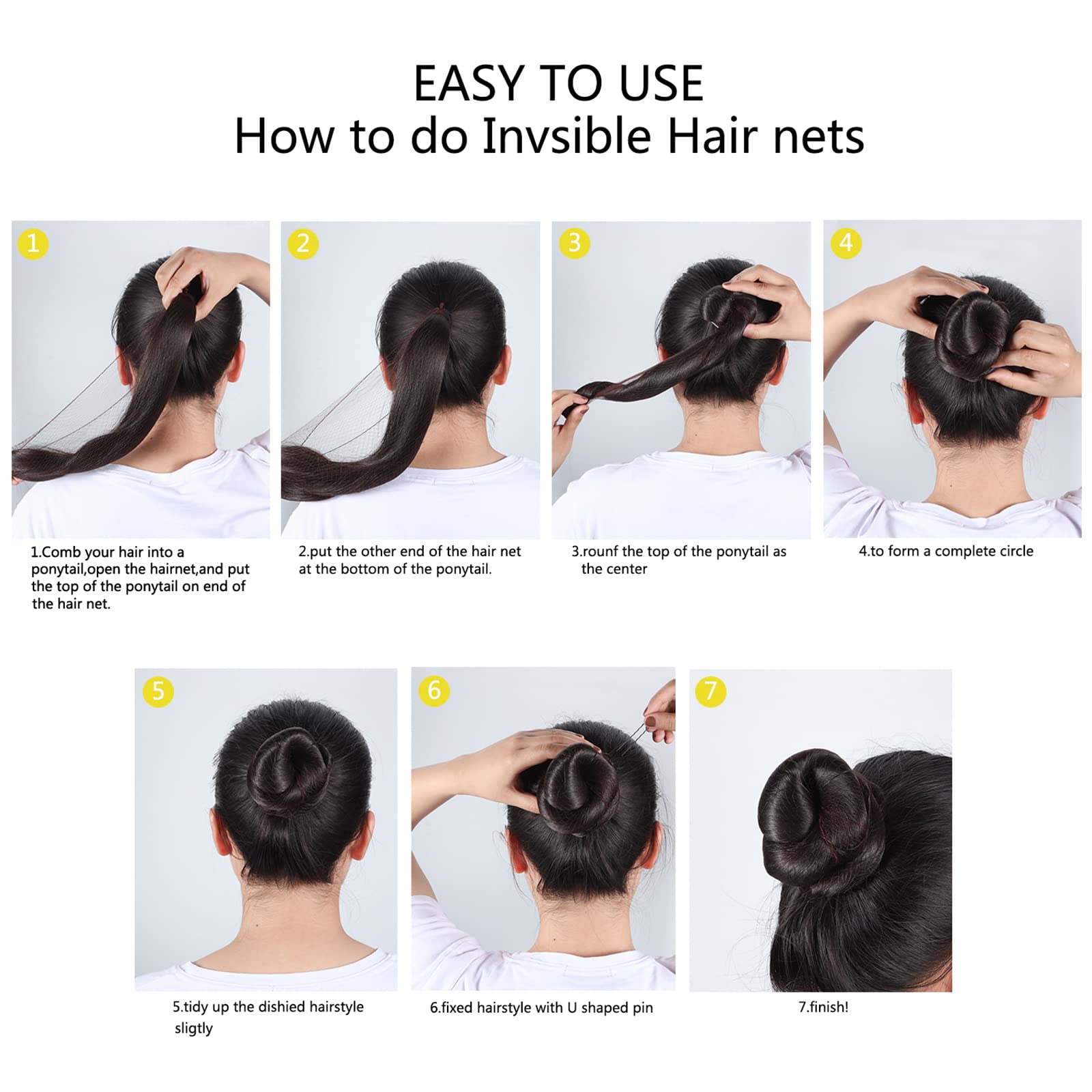 Zonon Bun Hair Nets 50Pcs, Invisible Elastic Edge Mesh, Individual Package, Brown & U Shaped Pins 40Pcs for Ballet Bun, Sleeping, Women and Wig