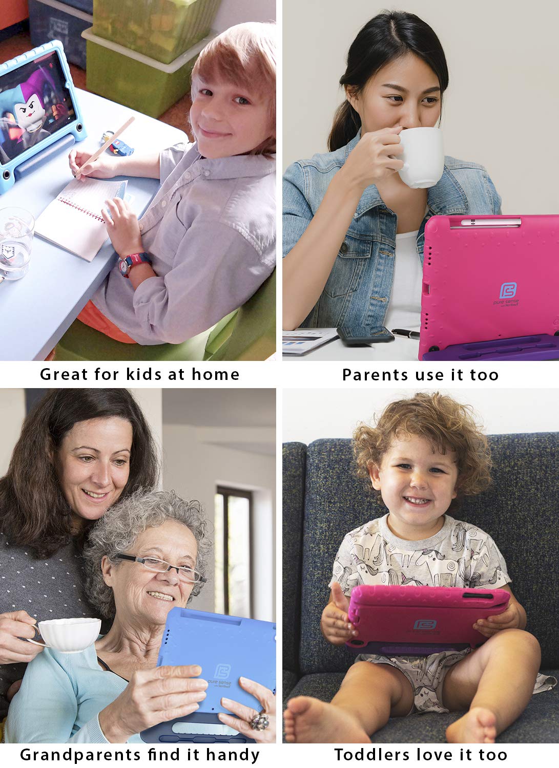 Pure Sense Buddy Antimicrobial Kids Case for iPad Pro 12.9-1st 2nd Gen 2015 2017 | Full Kit: Rugged Case Stand, Handle, Screen Protector, Strap and Spray