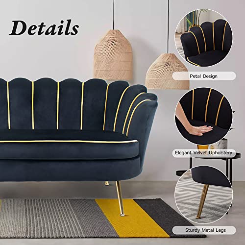QHITTY Velvet Loveseat, 58'' Velvet Sofa Accent Couch Settee Upholstered Chair, 2 Seater Small Loveseat for Small Spaces, Living Room (Black)