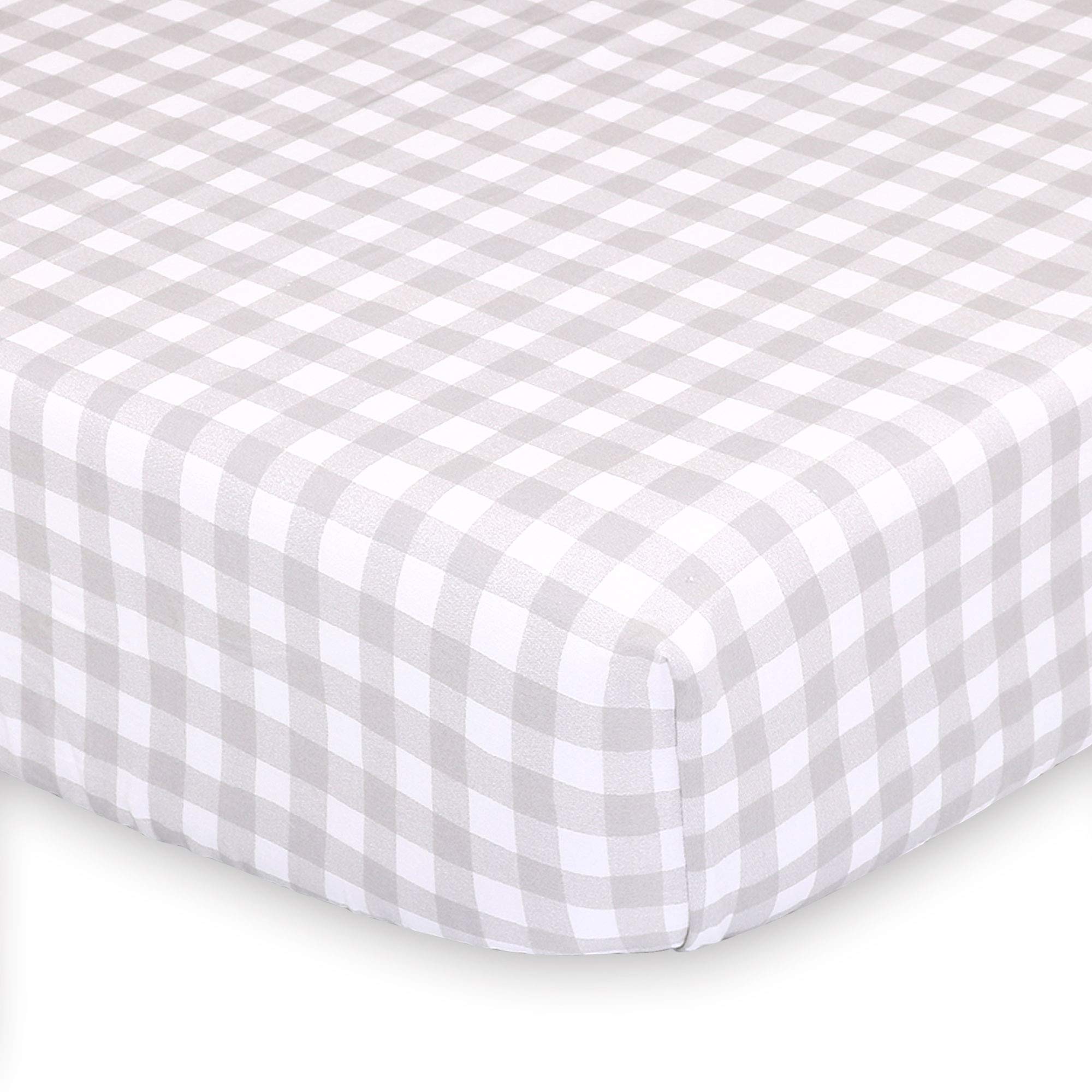 The Peanutshell Farmhouse Check Fitted Crib Sheet for Baby Boys or Baby Girls, Grey/White