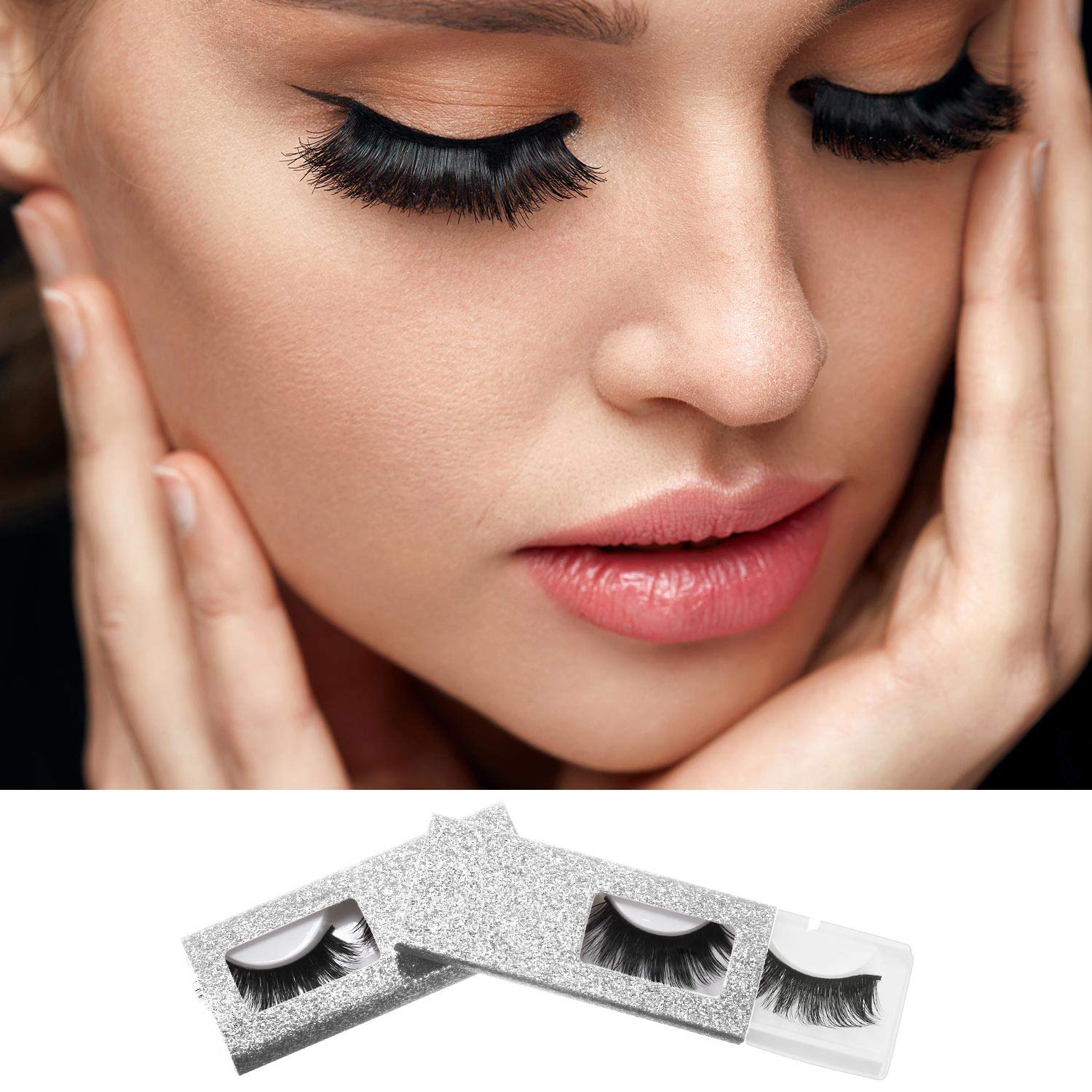 50 Pieces False Eyelash Packaging Box Empty Eyelash Case Glitter Paper Eyelash Storage Box False Lashes Holder Box with Lash Tray for Women Girls Makeup False Eyelashes Care 22mm (Silver)