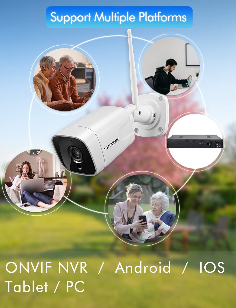 Topodome Wi-Fi Bullet Security Camera Outdoor,1080P RTSP IP WiFi Surveillance Camera, Humanoid Detect/ 2-Way Audio/Siren Alarm/SD Card/Night Vision, Weatherproof IP66 Metal Case (White)