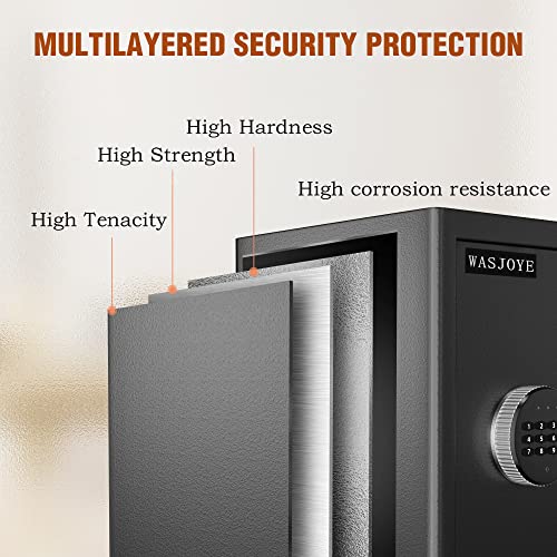 WASJOYE Cabinet Security Safe Box, Fireproof Home Lock Safe with Digital Keypad Safety Key Lock for Home Business Office Hotel Money Document Jewelry Passport Storage 13.78 x 9.84 x 9.84 inches