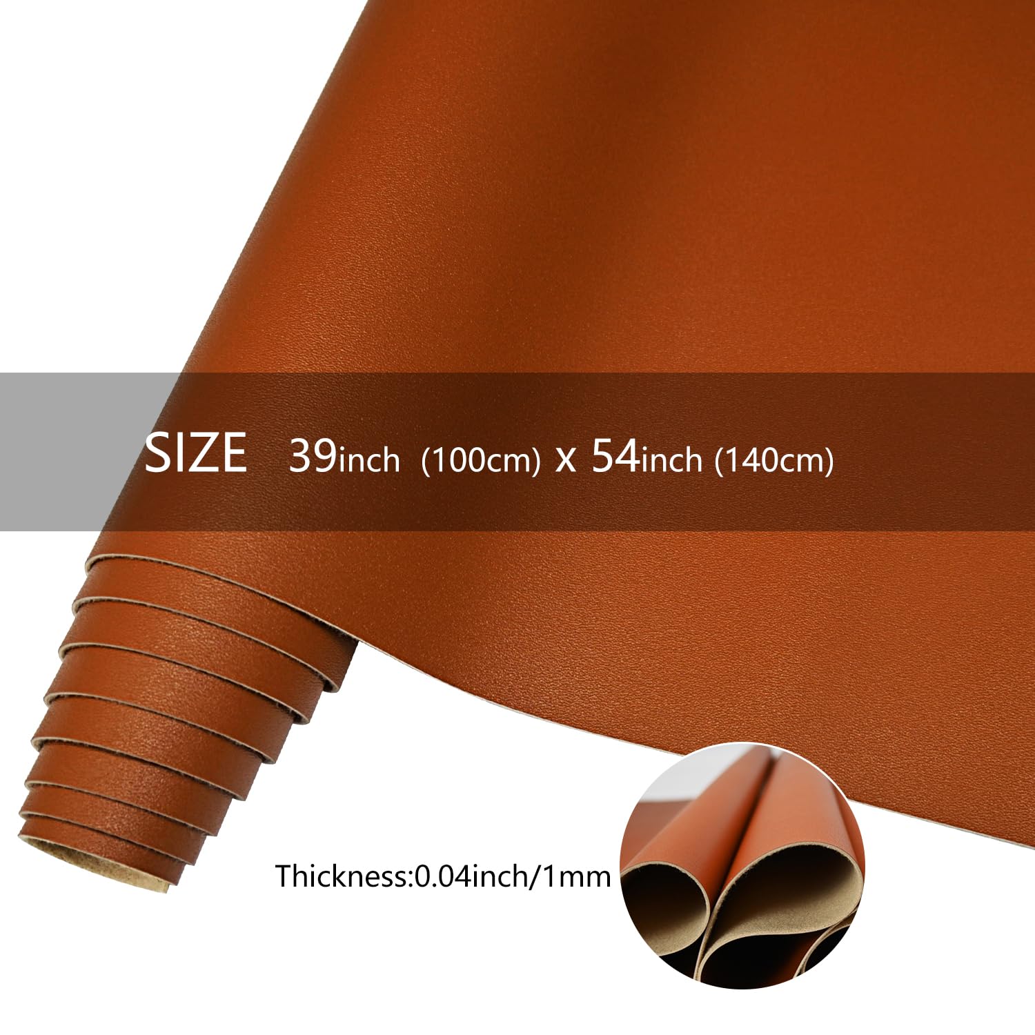 79"x 54"(200cm x 140cm) Faux Leather|Soft Smooth Surface Solid Faux Leather Fabric|1mm Thick Water Proof PU Nappa Leather Fabric for Furniture Decoration, DIY Crafts, Sewing, Etc.(Brown)