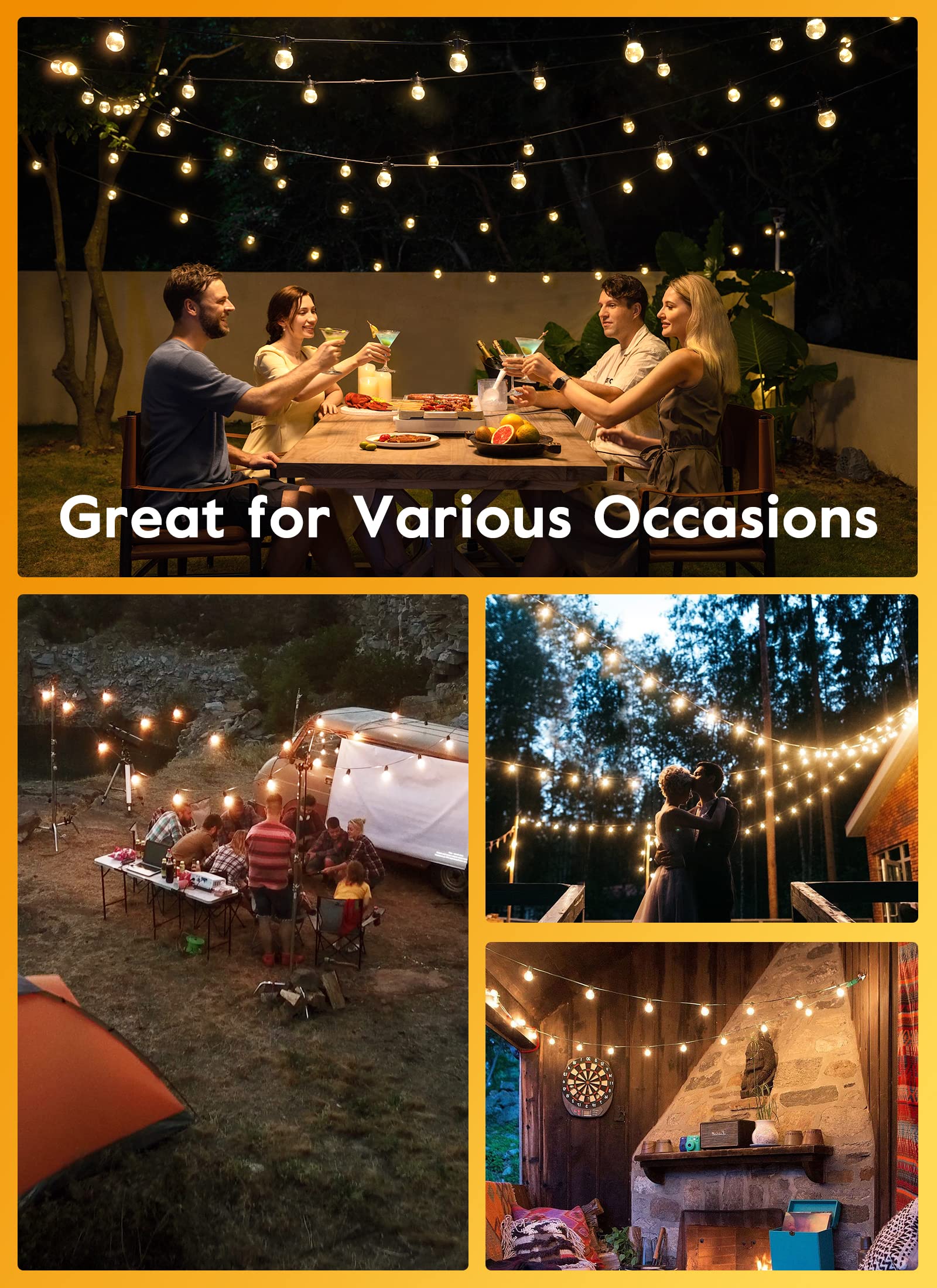 Brightown Led String Lights Outdoor 50Feet G40 Patio Lights with 52 Led Shatterproof Bulbs(2 Spare), Waterproof Led Globe Hanging Lights for Backyard Porch Bistro Balcony Decor, E12 Socket, 2200K