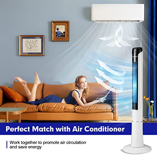 COSTWAY Tower Fan with Remote Control, Portable 47.5-Inch Standing Floor Fan with 80˚ Oscillating, 15H Timer, 3 Modes and 3 Speeds, Quiet Bladeless Fan for Bedroom Living Room Office, White