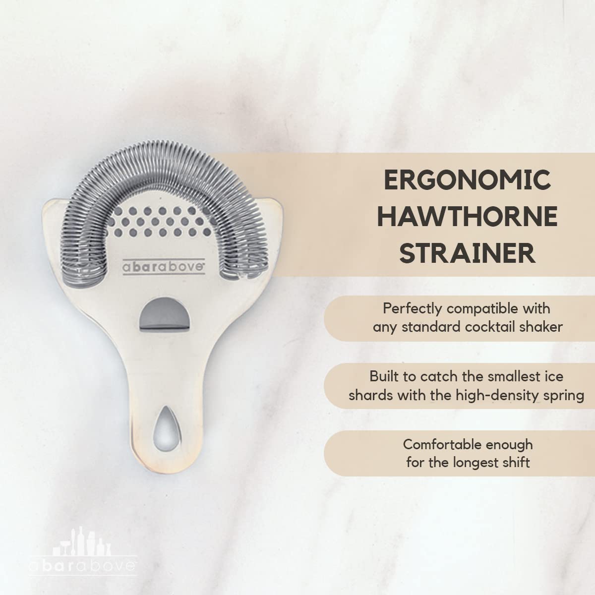 A Bar Above Professional Cocktail Strainer Set - 3 Piece Bundle Includes Hawthorne Strainer, Julep Strainer & Fine Mesh Strainer – Rust Proof Stainless Steel Strainer for Home & Professional Bartender