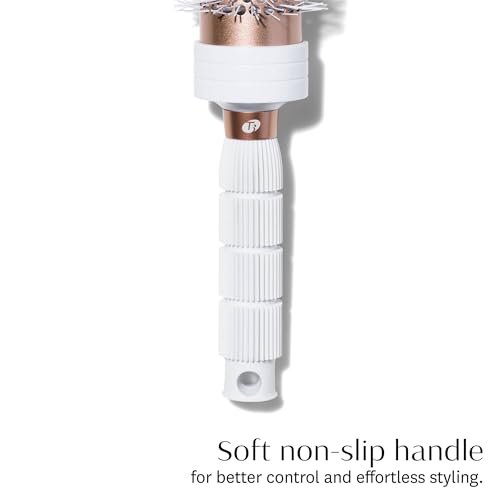 T3 Volume Round Hair Brush CeramicCoated Barrel Vented Round Brush for Blow Drying Heat Resistant Bristles, White/Rose Gold