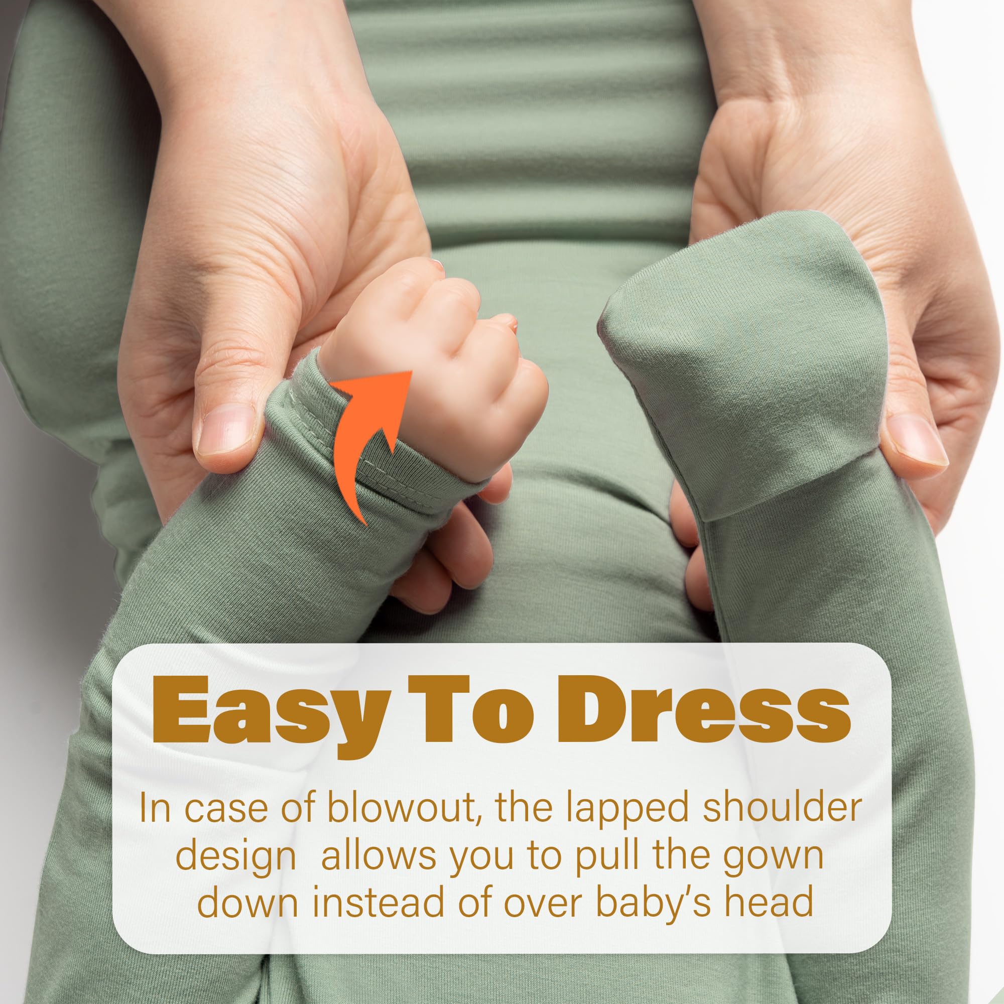 Baby Knotted Gown with Hat Set for Newborn Boy Girl, Ultra Soft Tie Gown with Mitten, Long Sleeve Infant Sleeper 0-3 M Grey Green
