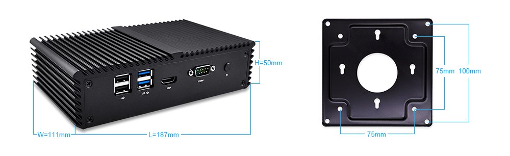 Qotom Multimedia Pc Q355G4 Intel I5-5200U AES-NI,Hd Graphics 5500 8Gb Ddr3 Ram 32Gb Ssd,4 Nics,Com Ports,OPNsense,Firewall,Cent Os Etc