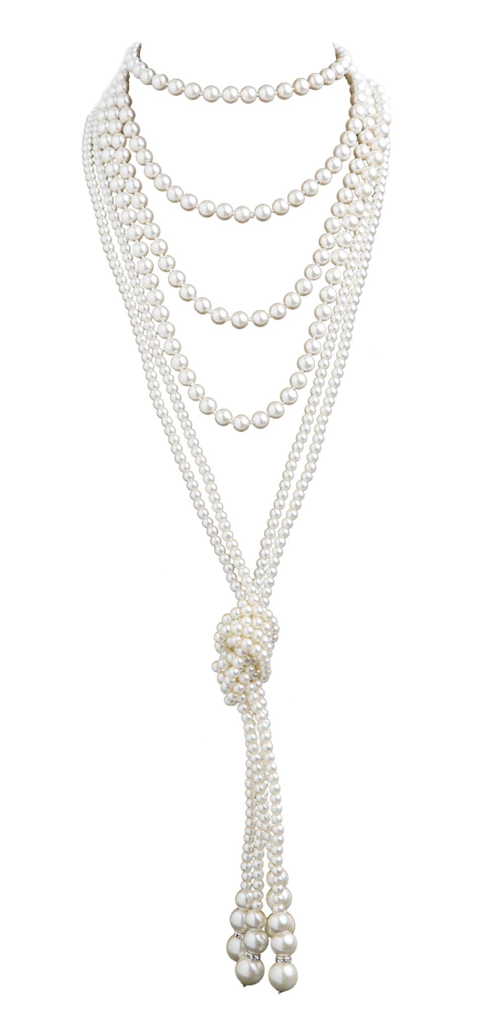 Cizoe 1920s Pearls Necklace Fashion Faux Pearls Gatsby Accessories Vintage Costume Jewelry Cream Long Necklace for Women(B-a-knot Pearl Necklace*2 + 59" Necklace*1-white)