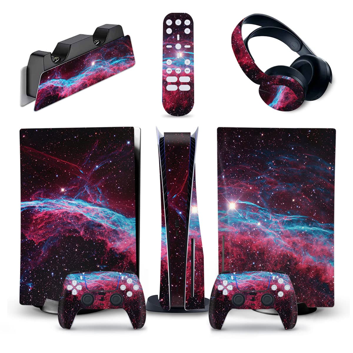 CENSTEEL PS5 Skin for PlayStation 5 Disc Version, Sticker for PS5 Vinyl Decal Cover for Playstation 5 Controller & Charging Station & Headset & Media Remote - Colorful Universe