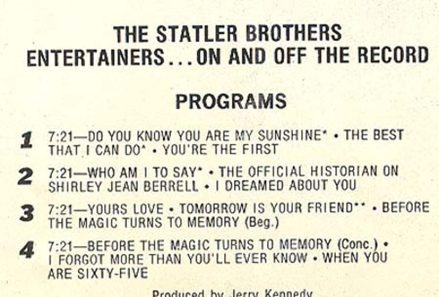 THE STATLER BROTHERS: Entertainers.On And Off The Record -32991 8 Track Tape