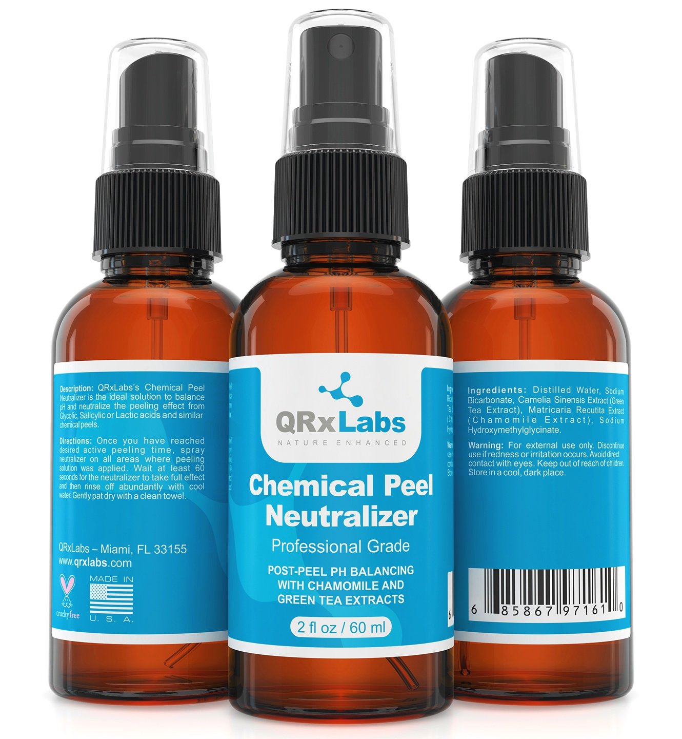 QRxLabs Chemical Peel Neutralizer - Skin pH Balancer for Salicylic, Lactic & Glycolic Acid - Post Peel Spray - 2 Fl Oz Face Neutralizer