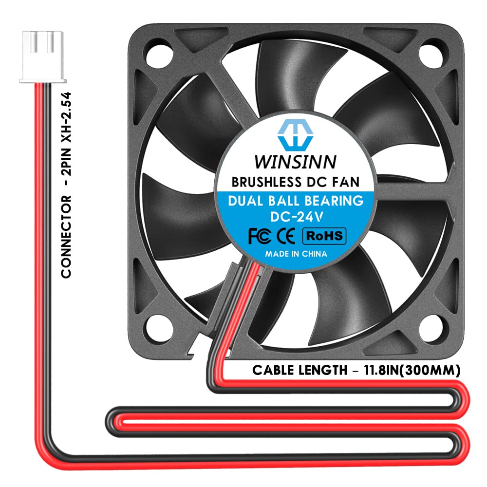 WINSINN 50mm Fan 12V, 3D Printer Micro 12 Volt Fans 5010 Dual Ball Bearing, Brushless Cooling 50mmx10mm 2PIN (Pack of 5Pcs)