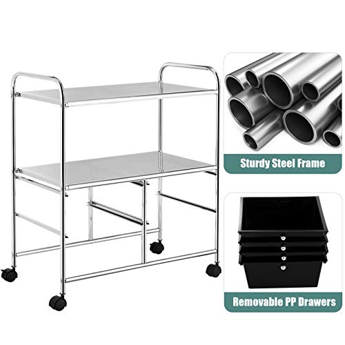 RELAX4LIFE Storage Cart W/Four Drawers, Wheels and Two Shelves, Stable Steel Frame Craft Cart for Office,Home, Make Up Storage and Files Arrangement Storage Cart Organizer (Black)