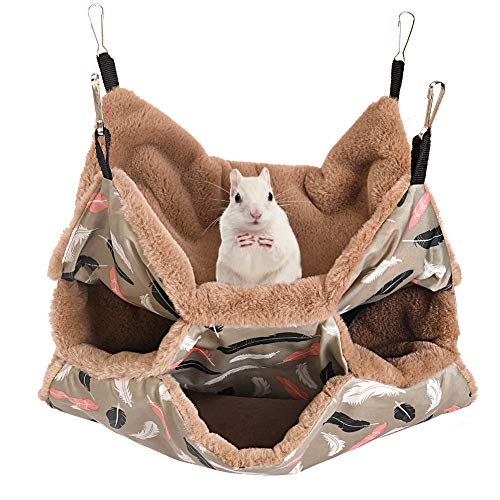 bokemar Small Animals Warm Plush Triple Bunkbed Cage Hanging Hammock Bed,Guinea Pig Cage Accessories Bedding, Warm Hammock for Parrot Ferret Squirrel Hamster Rat Playing Sleeping