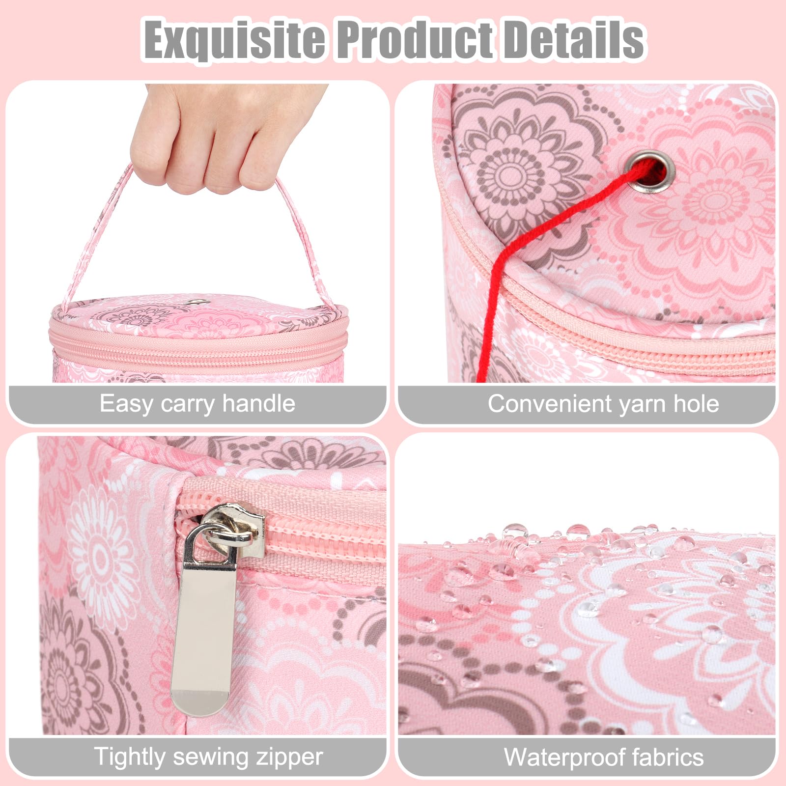 Katech Mini Yarn Storage Bags, Portable Yarn Bag for Crocheting with Holes Organizer Crochet Thread Sewing Accessories Storage Tote Bag for Carry Crochet Hooks Skein Yarn (Pink Floral)