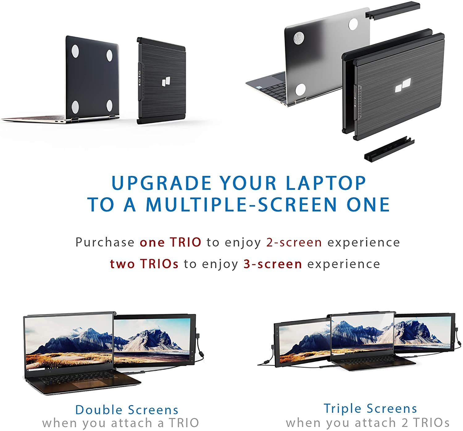 Trio Max Portable Monitor for Laptop, 14.1" FHD 1080P Attachable Laptop Screen, USB C/USB A Dual or Triple Displays,13-17" Laptops Windows/OS/Android/Nintendo Switch(1pc 14" Monior with kickstand)