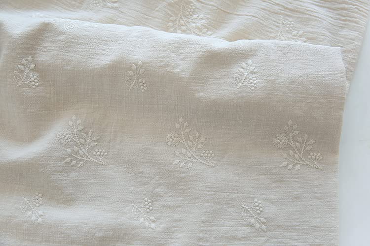 CraftDesignL Floral Cotton Embroidered Fabric,Japanese Fabric,Embroidered Fabric,Quilting Fabric,Designer Fabric,Fabric by Yard,Linen Cotton Fabric (Beige)