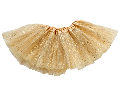 GOODTECK Newborn Infant Baby Professional 3 Layers Sequin Tutu Tulle Skirt (3-8 Years, Gold)