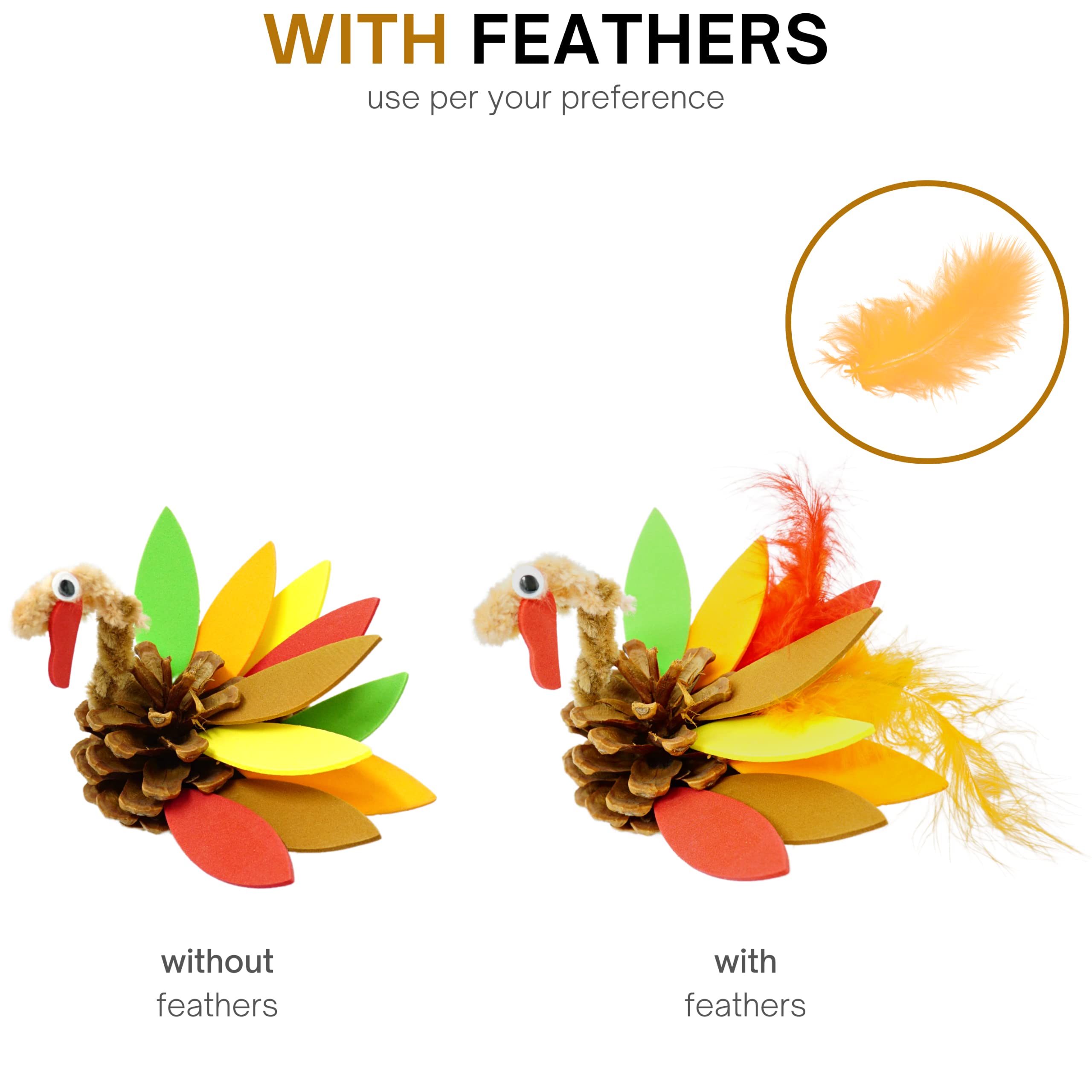 4E's Novelty Pinecone Turkey Craft Kit (12 Pack) DIY Thanksgiving Crafts for Kids, Teens, Adults, Thanksgiving Dinner Activity, Classroom Project, Table Centerpiece Decorations