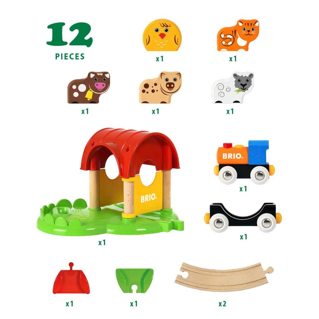 BRIO World - 33826 My First Farm | 12 Piece Wooden Toy Train Set for Kids | Interactive Learning Experience | FSC-Certified Wood | Suitable for Ages 18 Months and Up