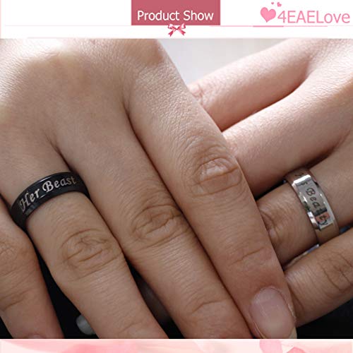 4EAELove Customize Her King His Queen Couples Rings Promise Ring Inside Can Engraved Band Rings Wedding Rings Titanium Stainless Steel 6mm 6-13# (Beast, 13)