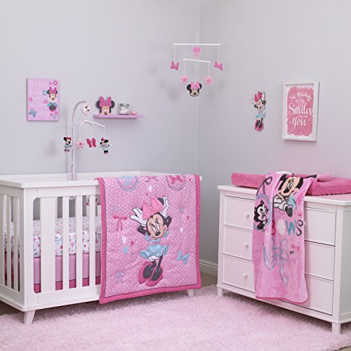 Disney Baby Minnie Mouse All About Bows Fitted Crib Sheet, Pink, Aqua