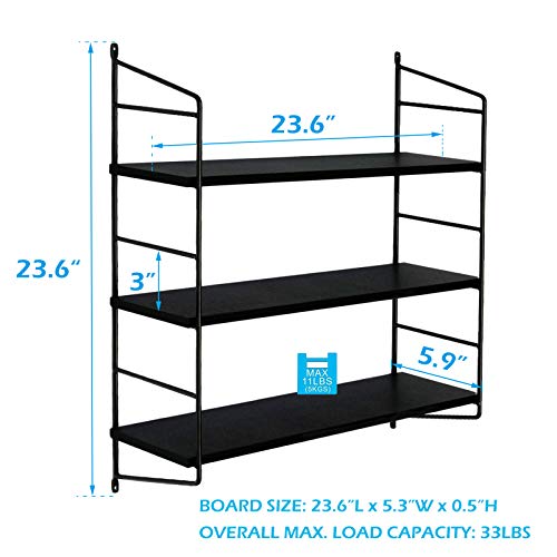 BOLUO Black Wall Shelf Bathroom Shelves - Bedroom Kitchen Living Room Modern Book Shelf Floating Shelves 24 inch (610-B)