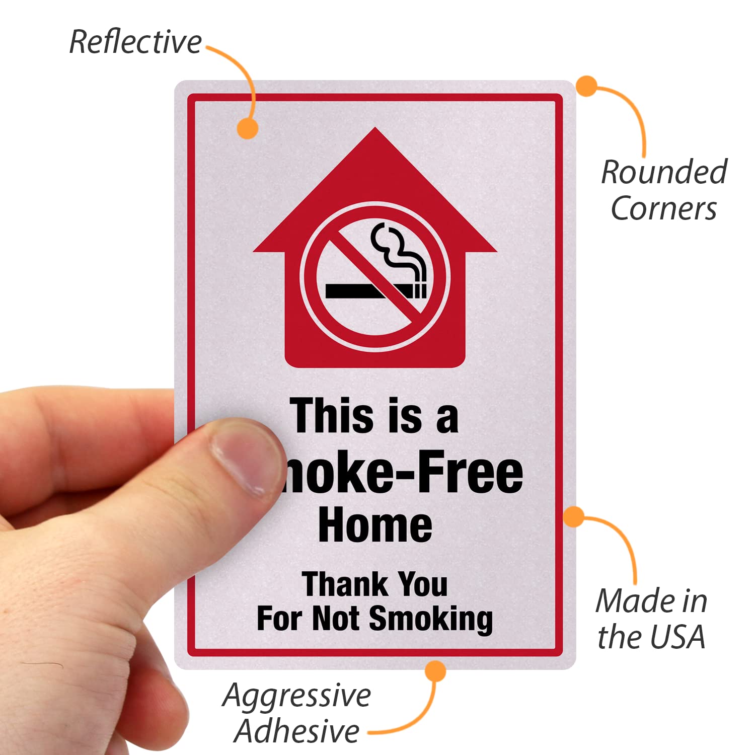 SmartSign This is A Smoke Free Home Stickers, Thank You for Not Smoking Decals | Pack of 3 EG Reflective Adhesive Decals/Labels/Stickers, Made in USA